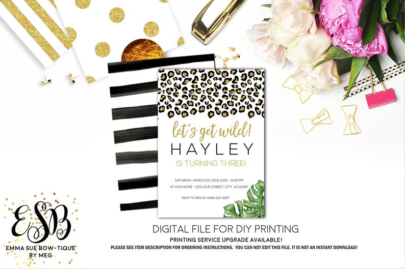 Let's get Wild - Jungle Safari Leopard Print Birthday Party invitation ...