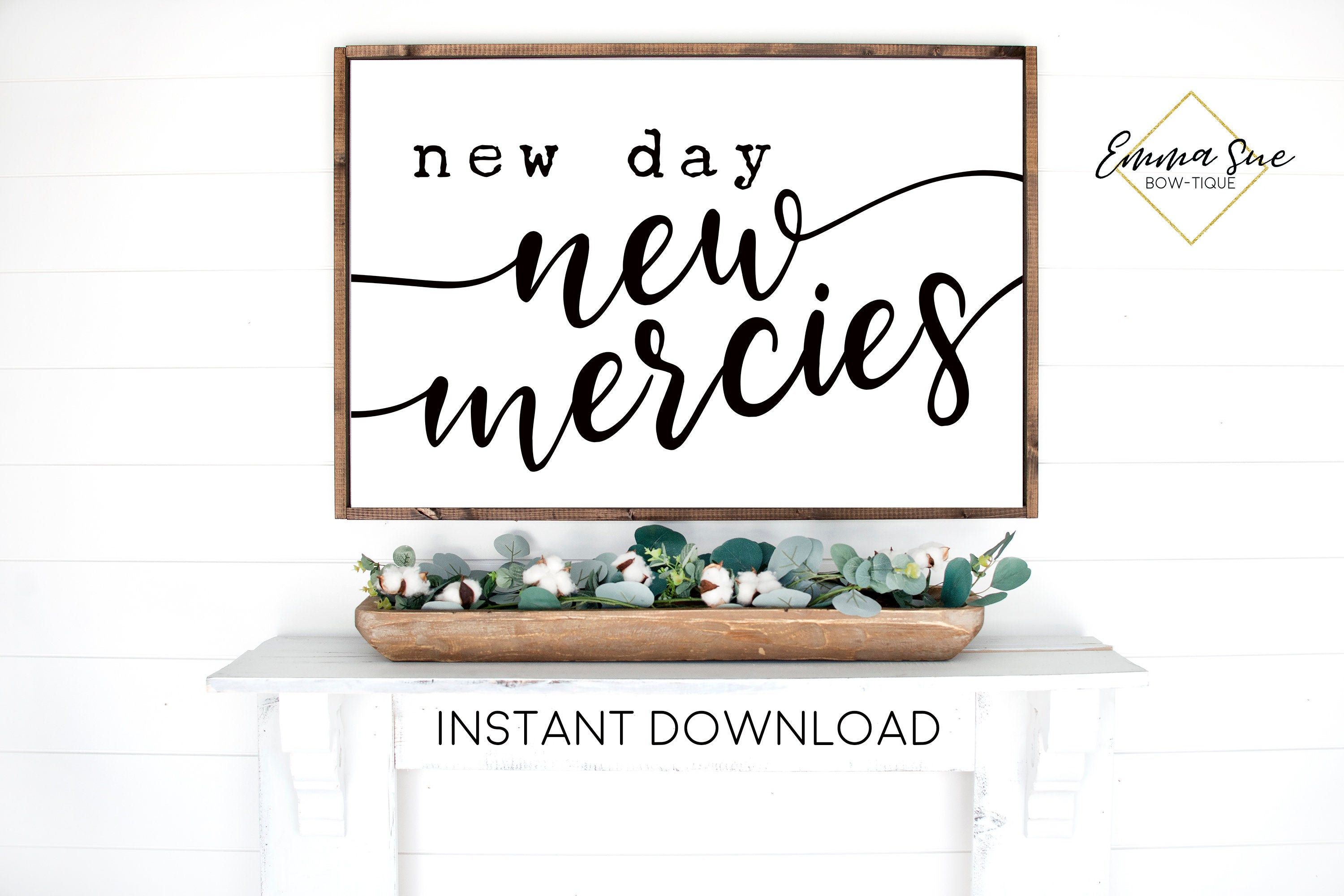 New day new mercies Lamentations 3:23 Bible verse Christian Wall Art P ...