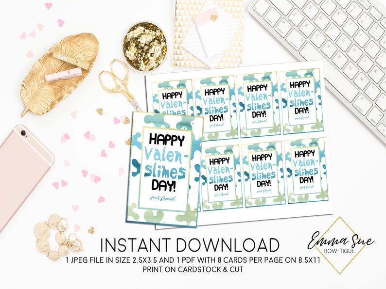 Slime - Happy Valen-Slime Day - Valentine's Day Card Printable - Digit ...