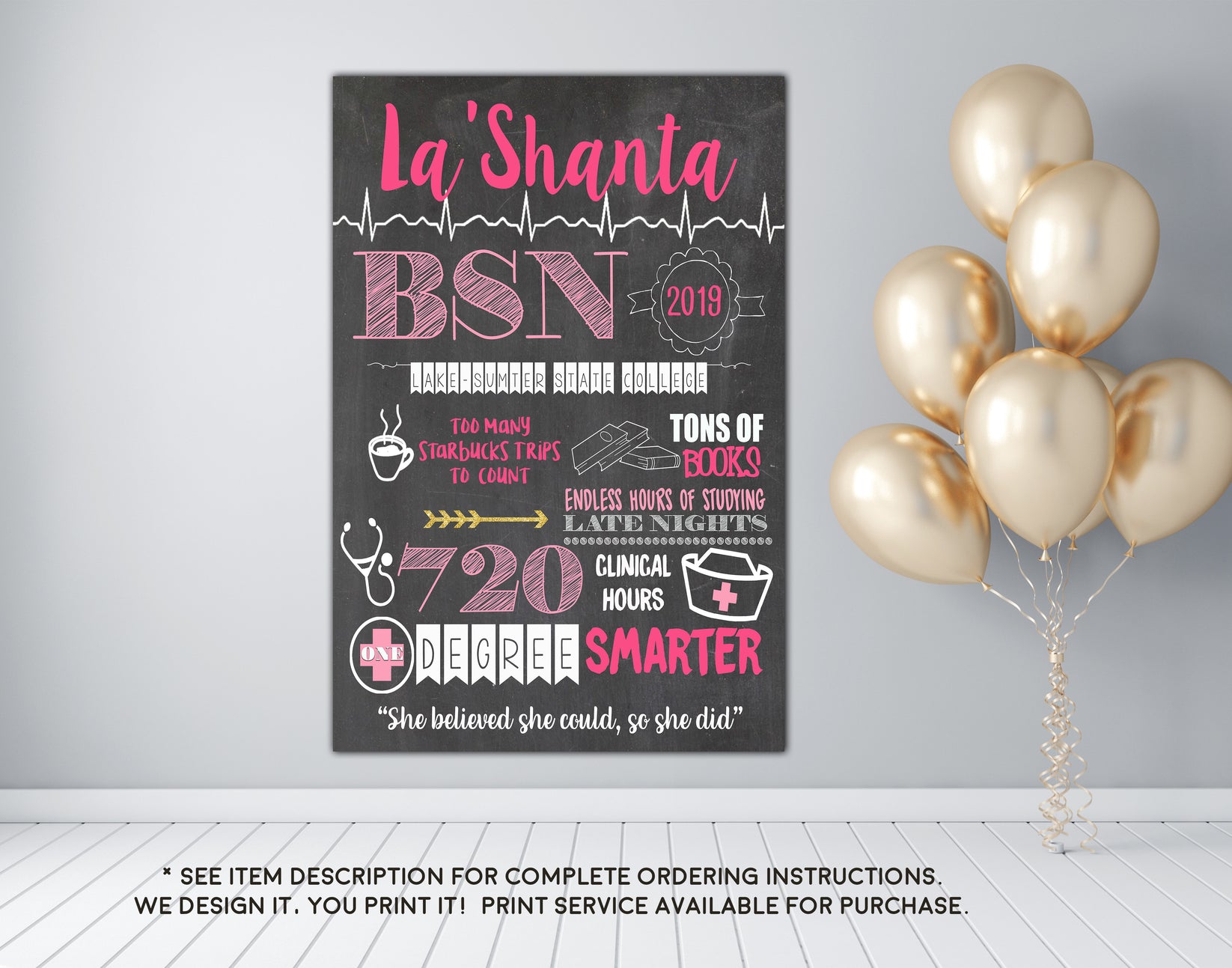 BSN, LVN, LPN, RN Nursing Graduation Personalized Chalkboard Sign Phot ...