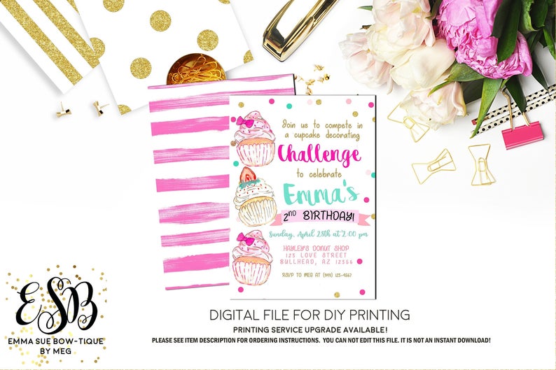 Cupcake Wars Baking Challenge Birthday Party Invitation Printable - Di ...