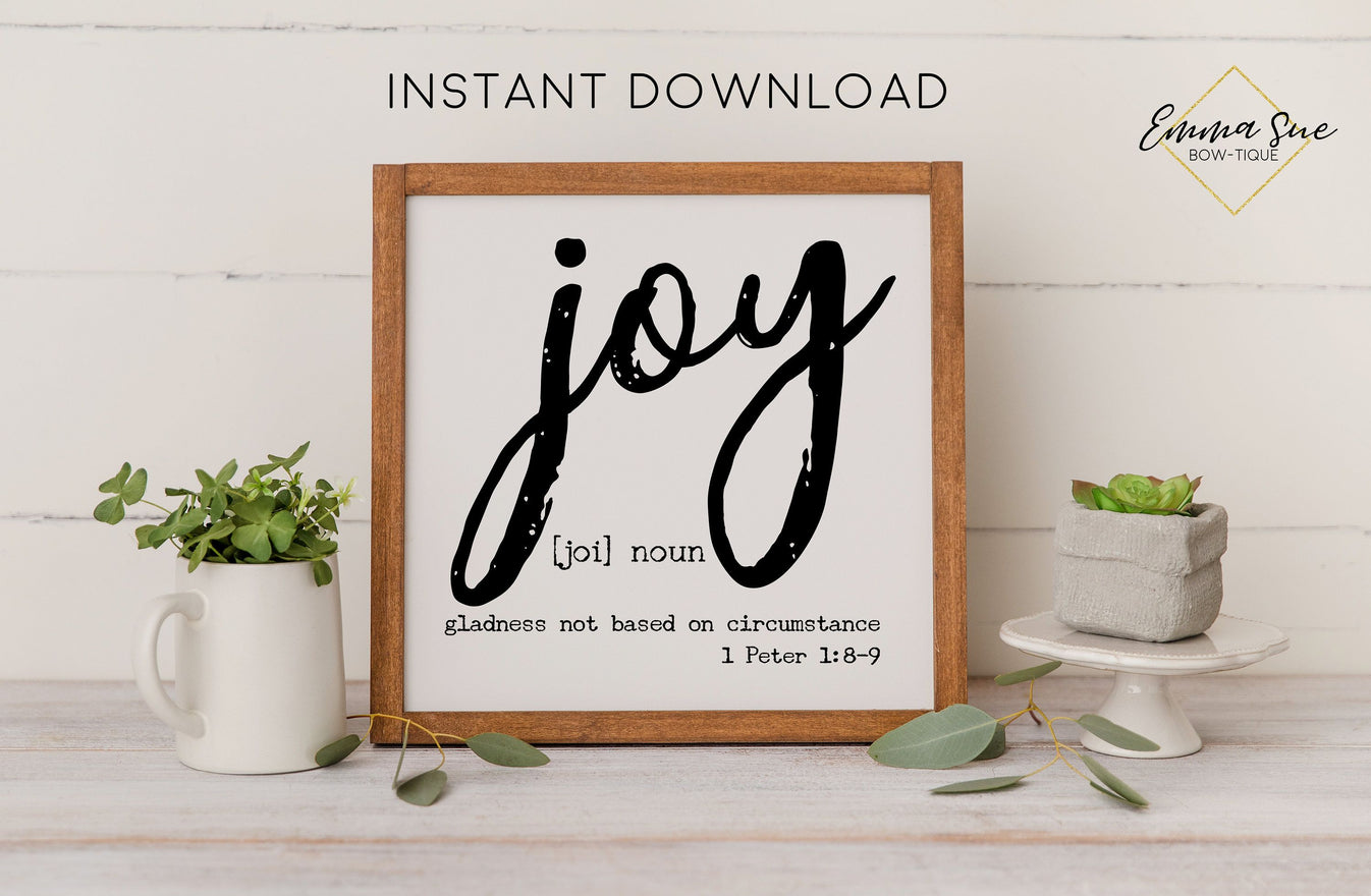 Joy - Biblical definition - 1 Peter 1:8-9 Bible Verse Christian Printa ...