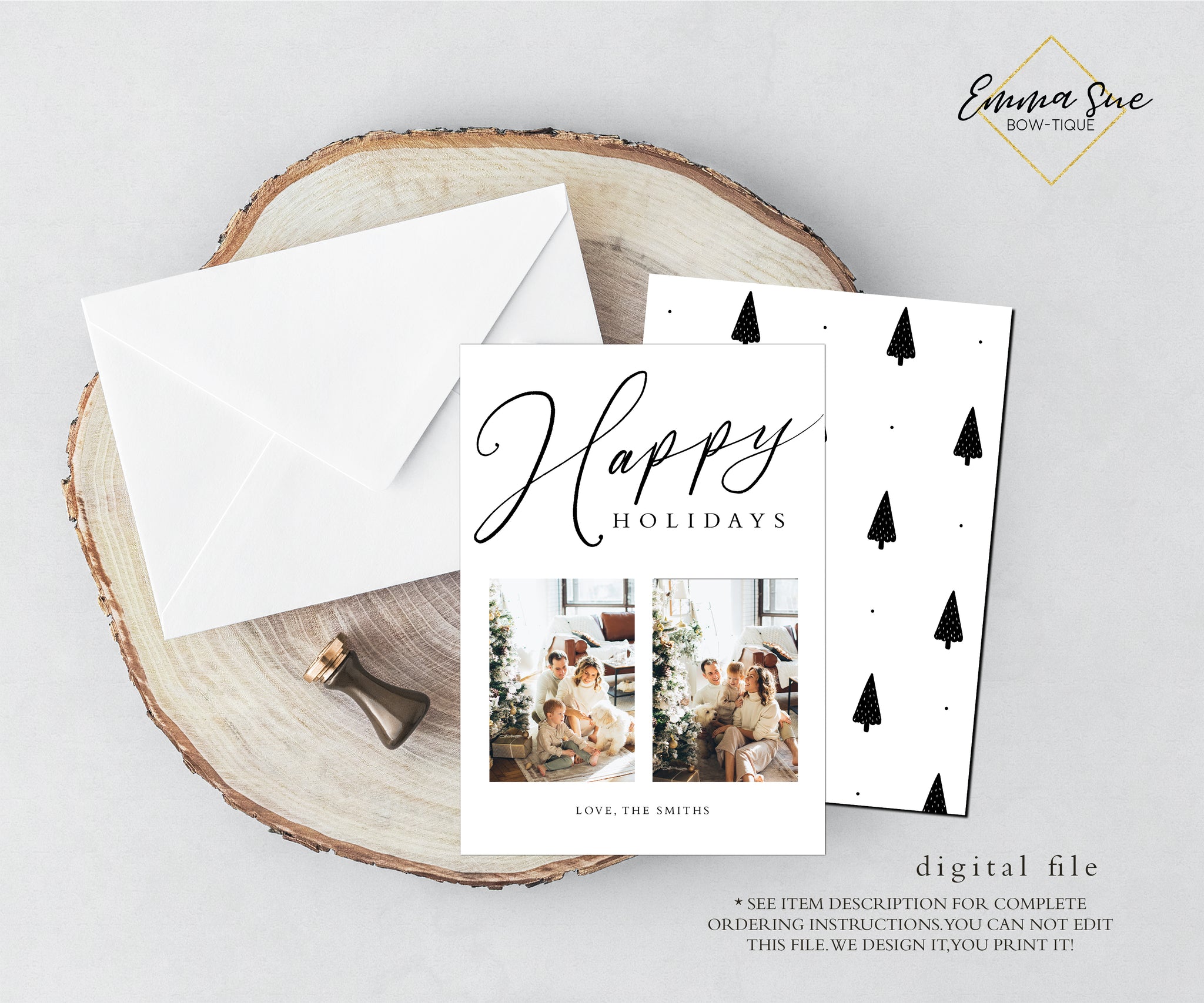 Happy Holidays Black and White Christmas Card - Family Photo Holiday c ...