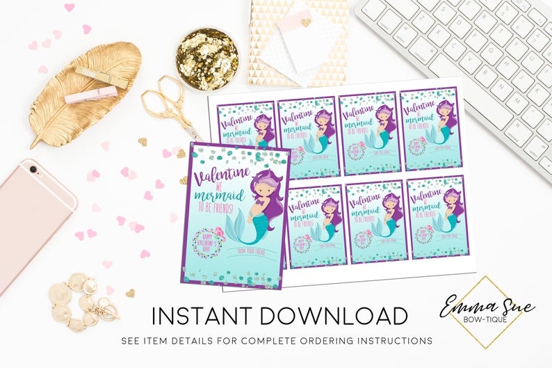 We Mermaid to be friends - Kid's Valentine's Day Card Printable - Digi ...