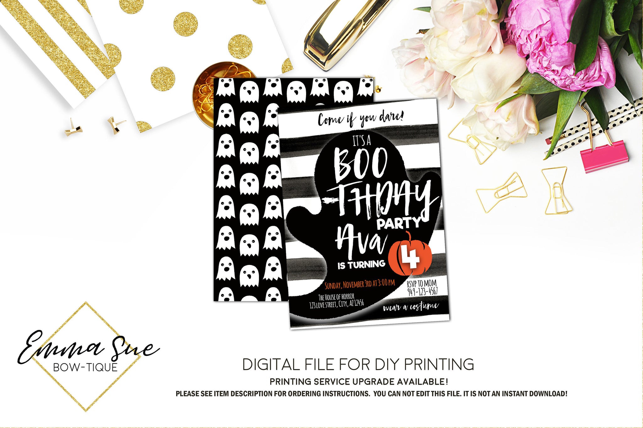 Boy's Boo-thday Ghost - Halloween Birthday Party invitation Printable ...