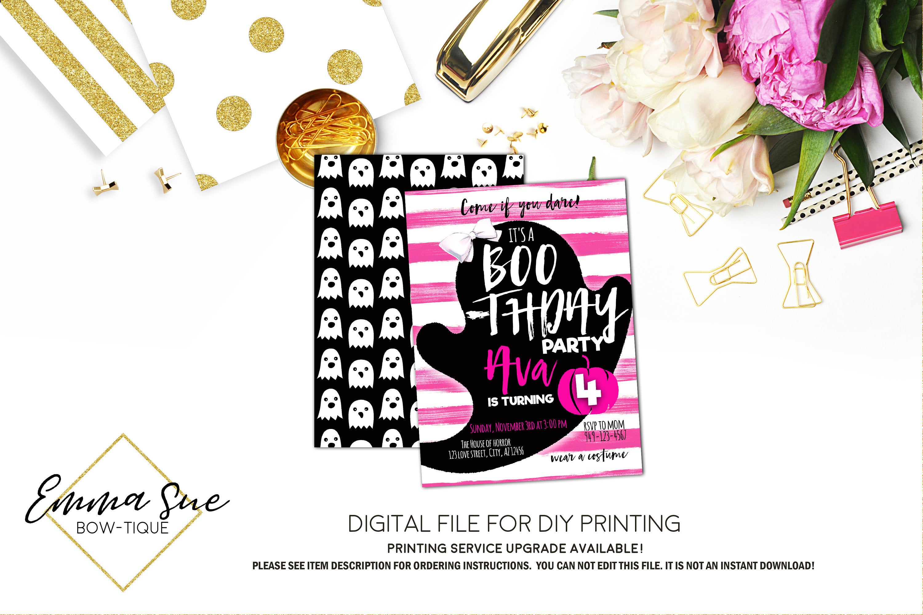 Pink Boo-thday Ghost - Halloween Birthday Party invitation Printable ...