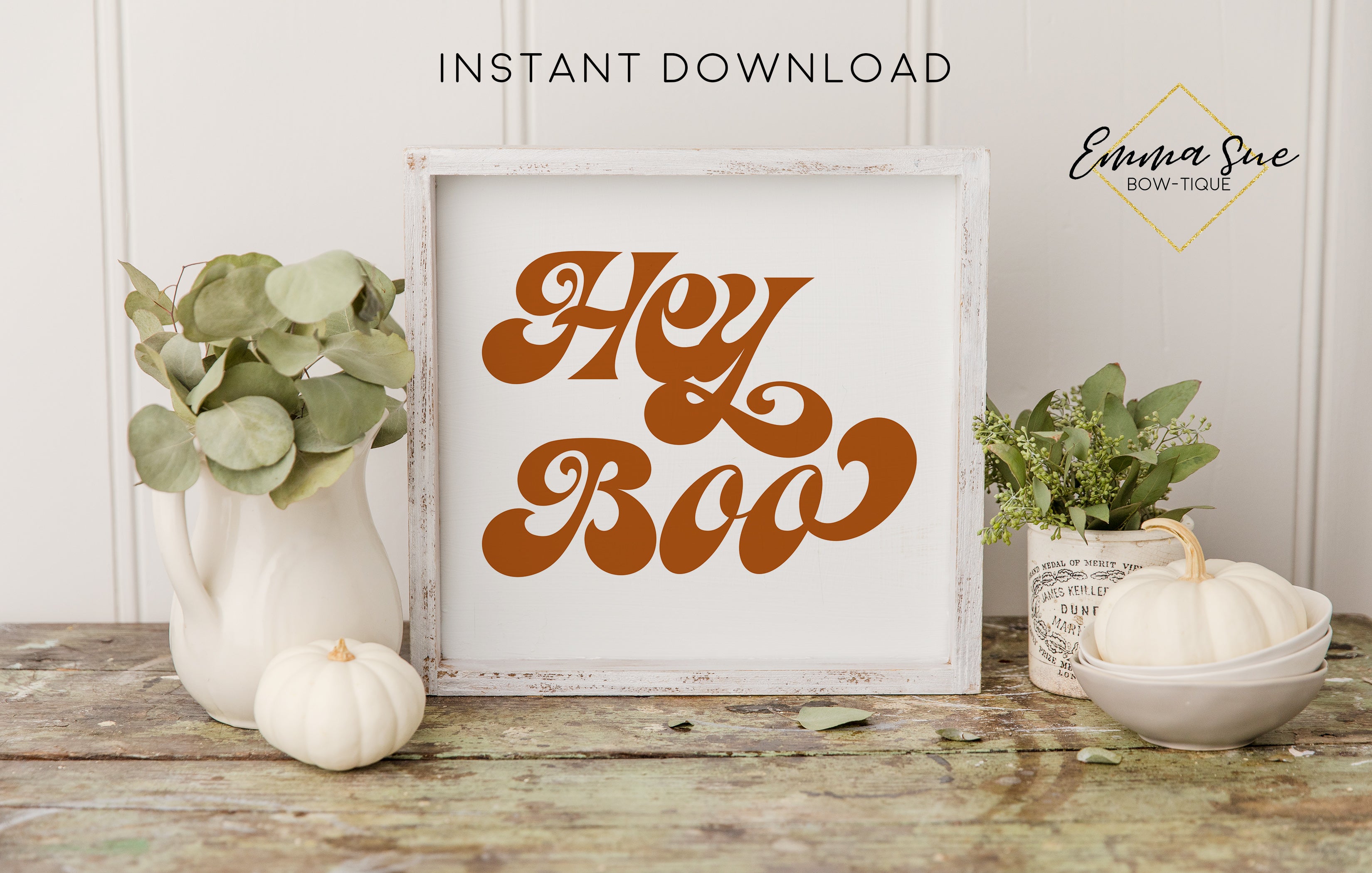 Hey Boo - Halloween Fall Decor Printable Sign Retro Boho Style - Digit ...